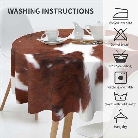 Dining | Cow Print Tablecloth Round 6 Inch Vinyl Spring Cowhide Table ...